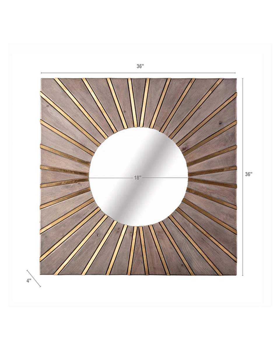 WOODEN BRASS CLAD SUNBURST MIRROR / -50% – Bazzar Fabrics